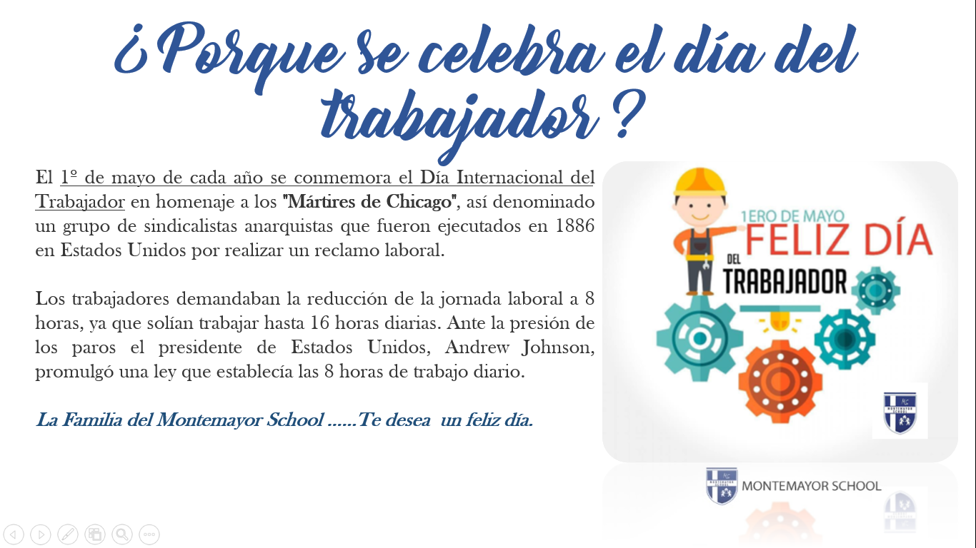 Dia del trabajador 01 Mayo | Colegio Montemayor School